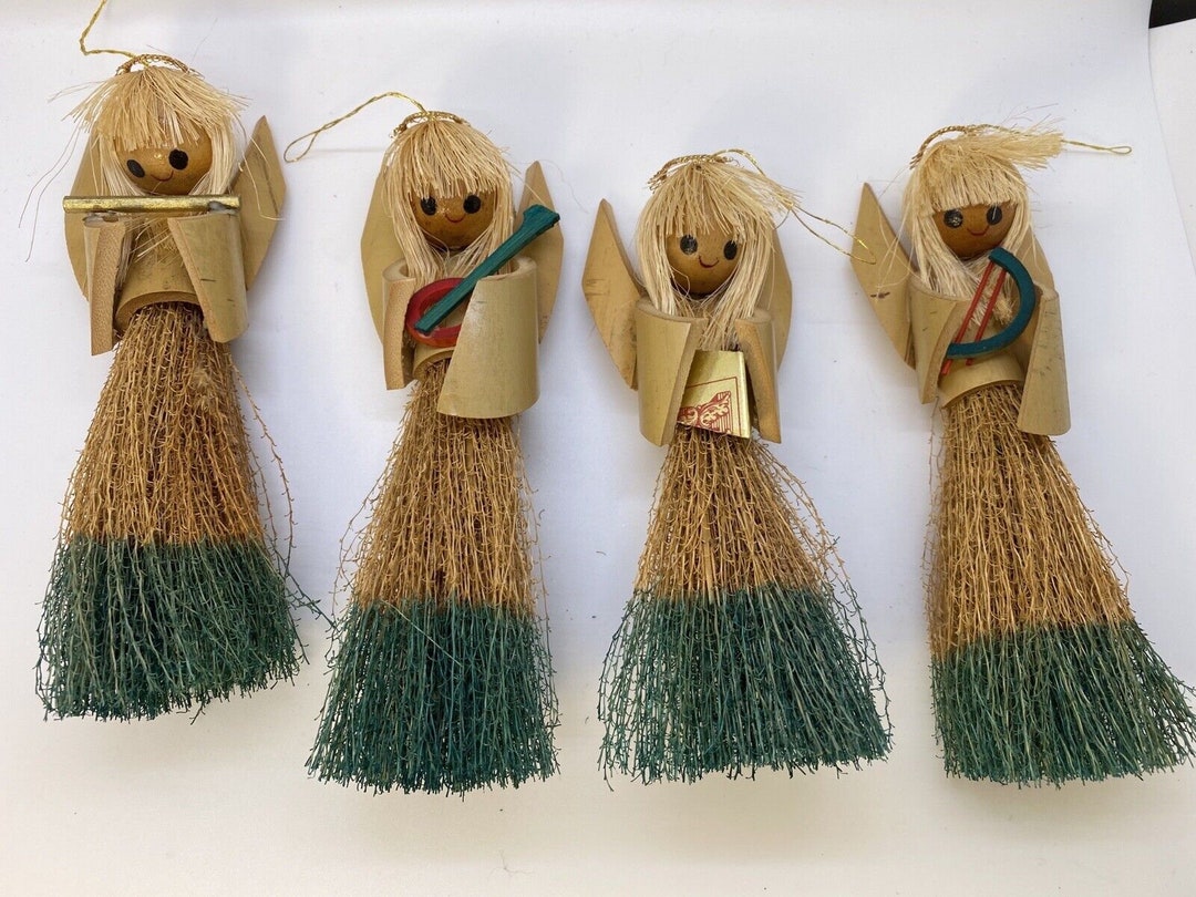 4 Vintage 70's Handmade Straw Angel Musicians Band Christmas Folk ...