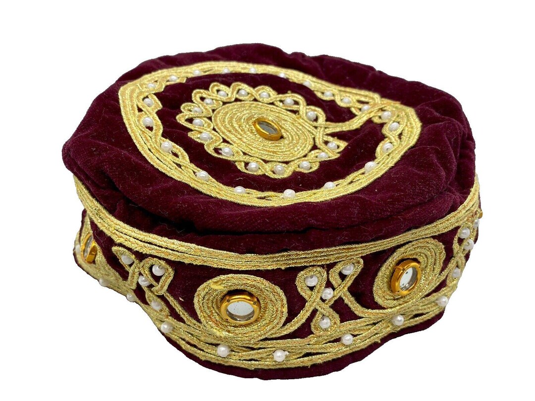Vintage Burgundy Velvet and Gold W Mirrors Bukharian Jewish Kippah ...