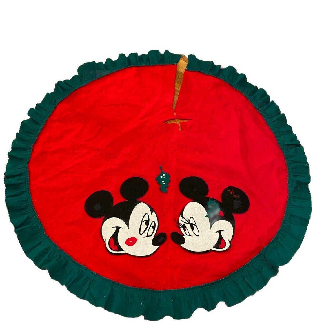 Vintage Mickey Mouse Minnie Christmas Felt Tree Skirt Mistletoe Large ...