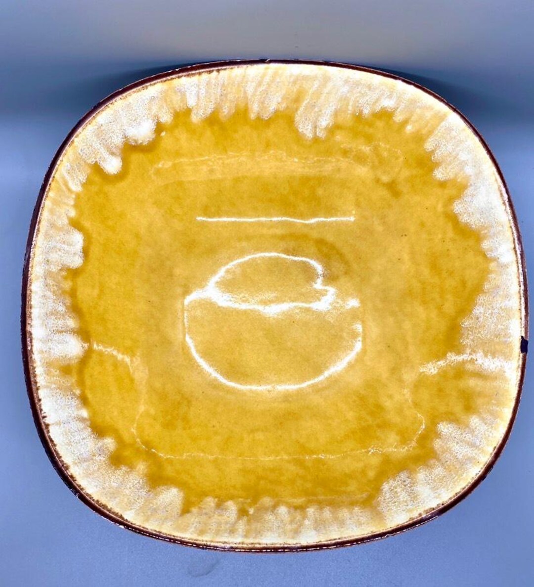 Vintage MCM Finland Pottery Drip Glaze Yellow Interior Brown Exterior ...