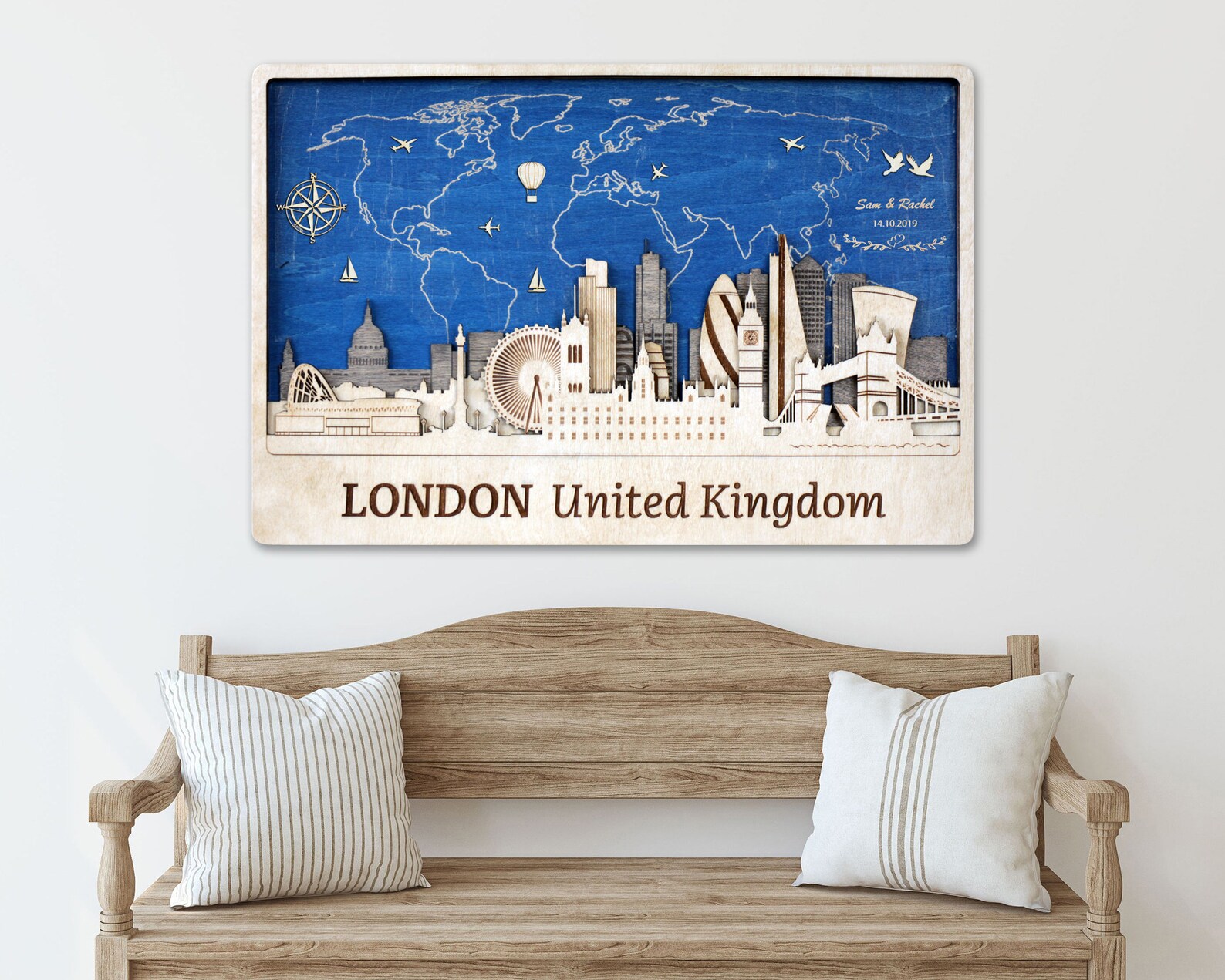 London Skyline Personalized Wall Decor Anniversary Gift Wood Wall Art ...