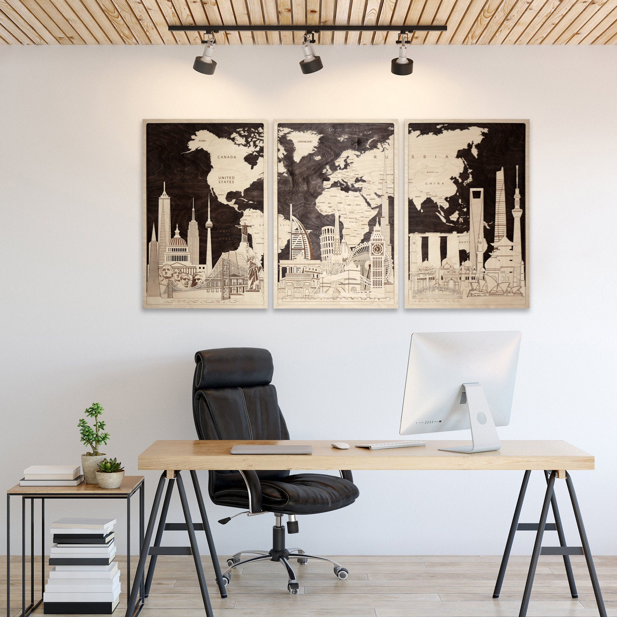 Original World Map Decor Wood Wall Art Office Wall Decor World | Etsy