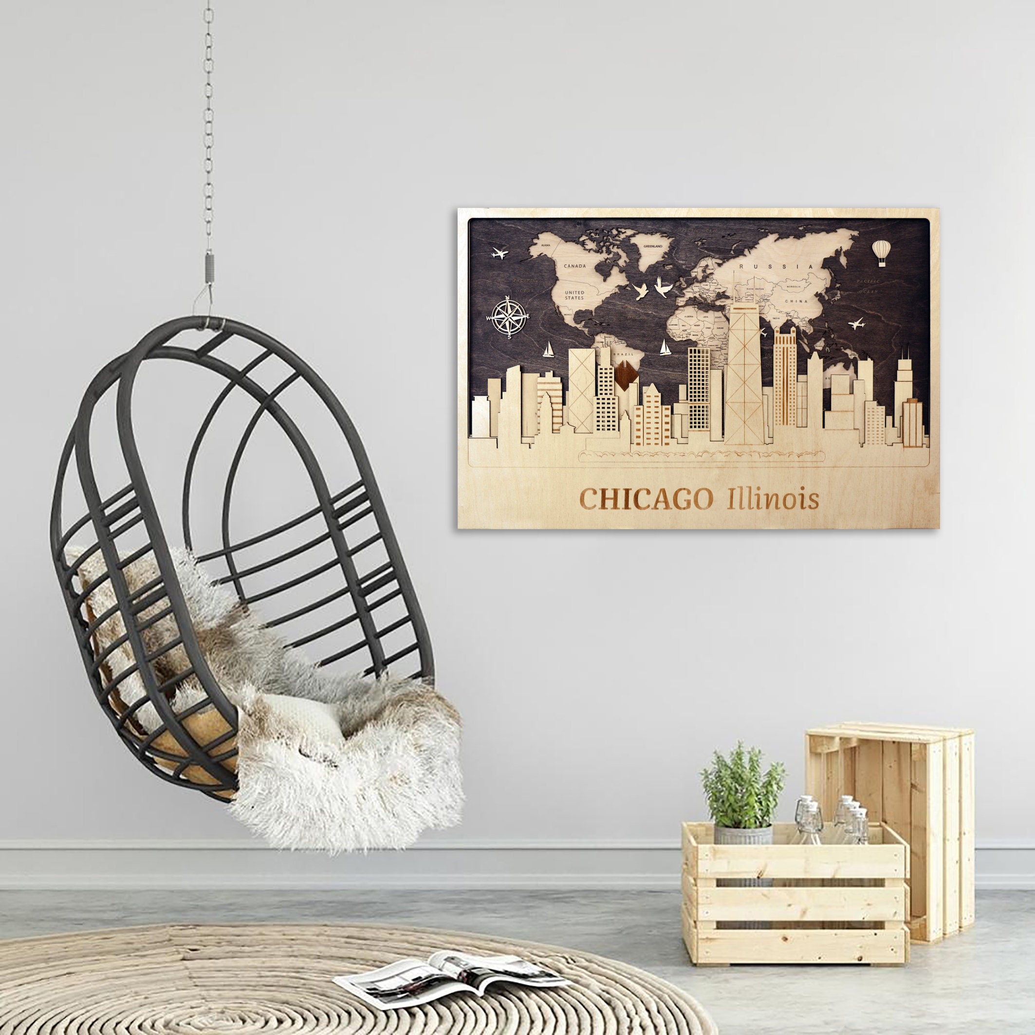 Chicago Home Decor Chicago Wall Art City Skyline Travel Decor Illinois ...