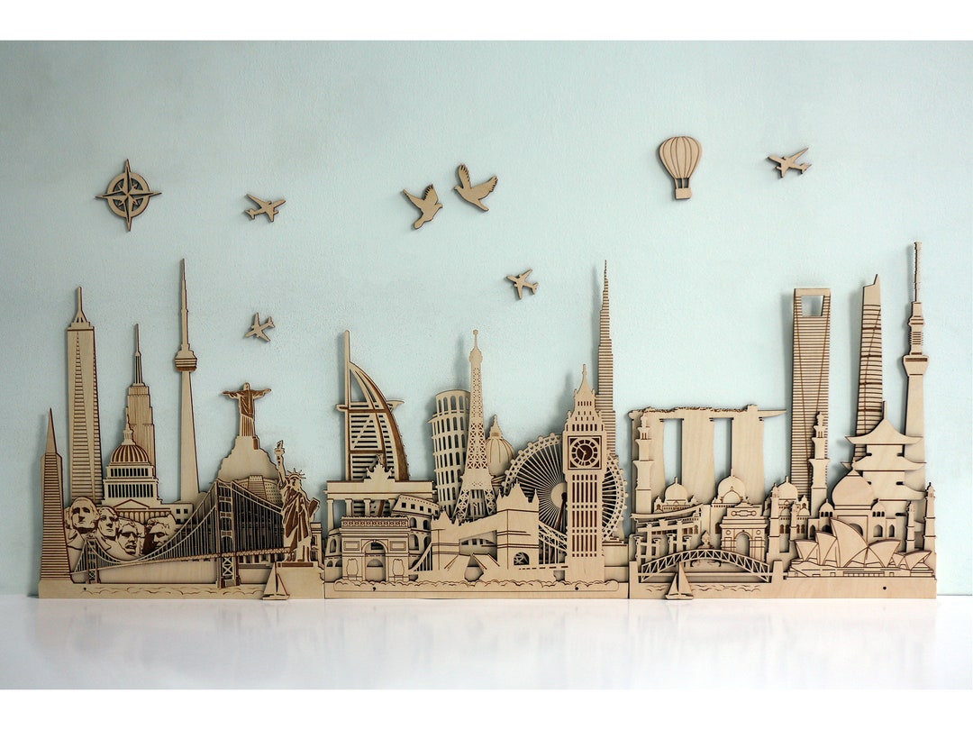 World Landmarks Skyline Travel Wall Decor Exclusive Gift 3D Cityscape ...