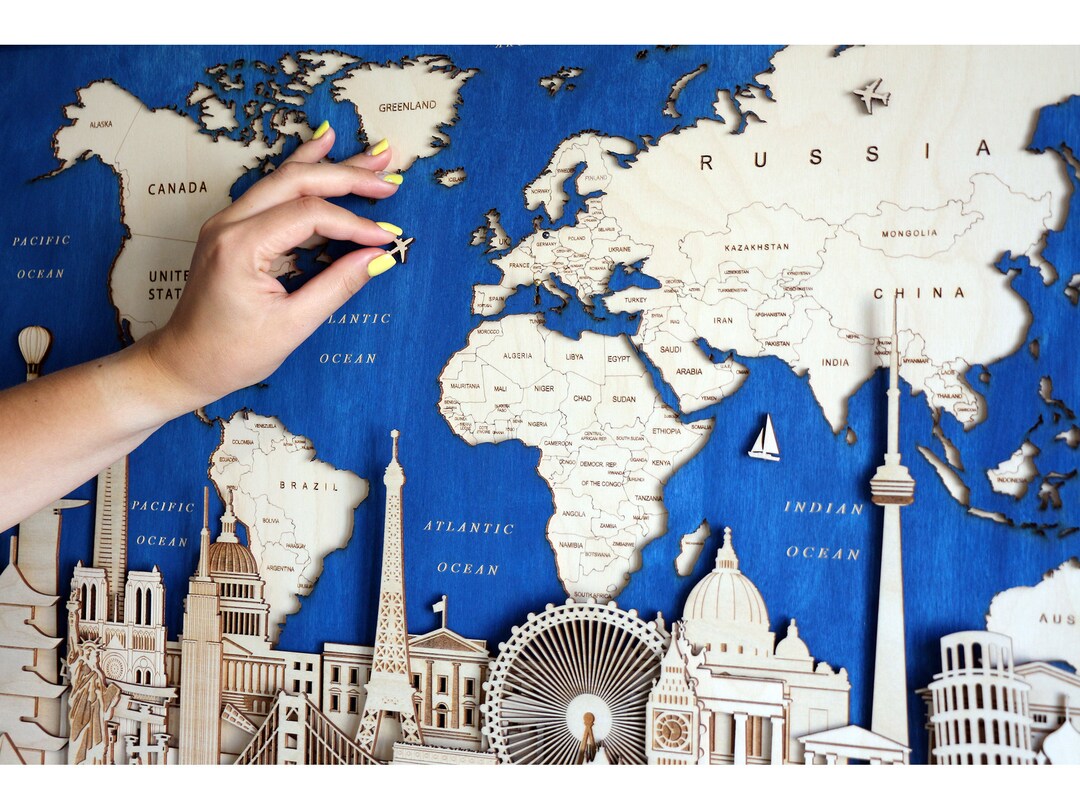 Push Pin World Map to Mark Travels Wedding Gift Idea for Couples Home ...