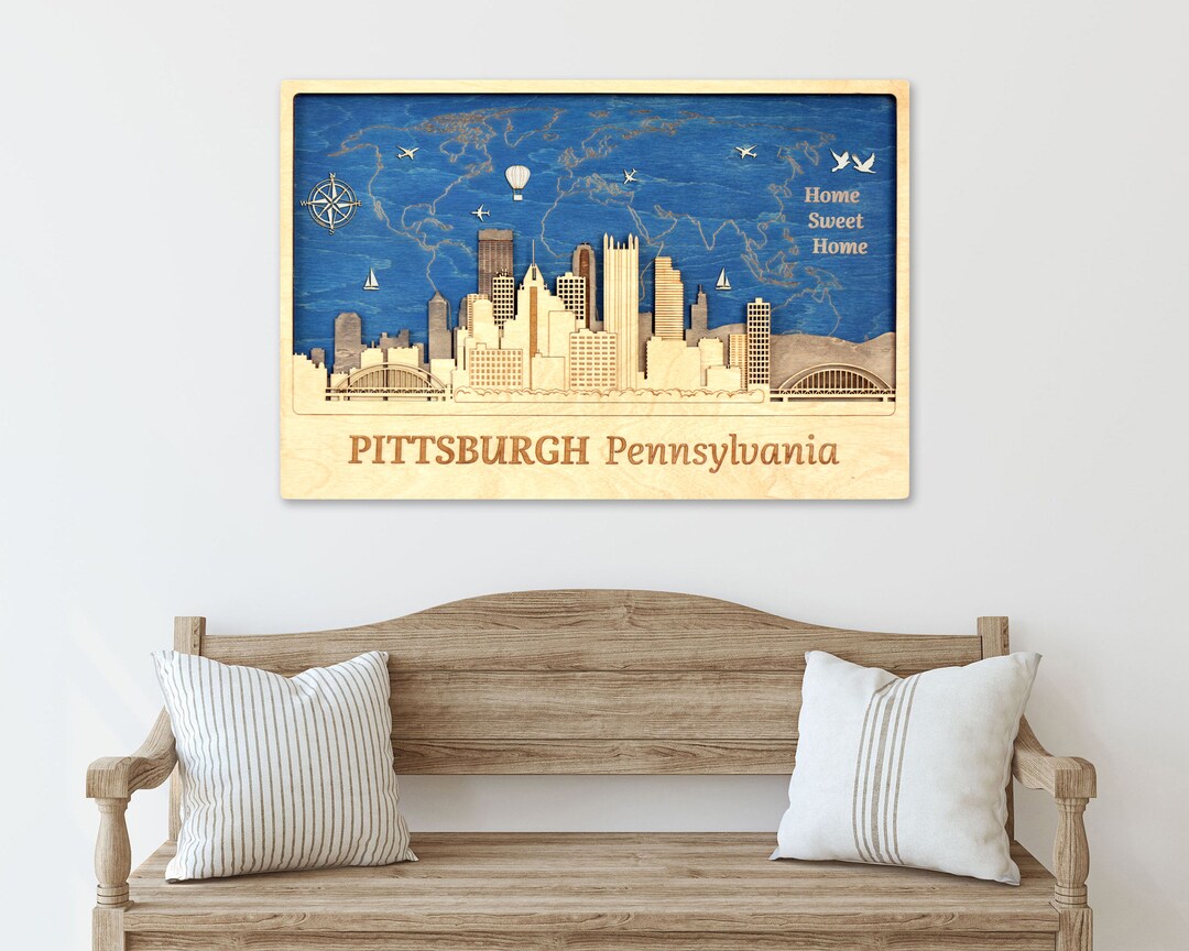 Pittsburgh Wooden Poster Pittsburgh City Silhouette Custom Personalized ...
