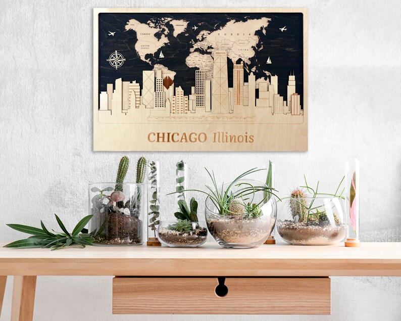 Chicago Home Decor Chicago Wall Art City Skyline Travel Decor Illinois ...