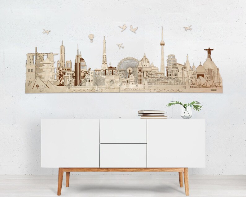World Landmarks Wood Wall Art World Attractions Home Wall Decor Travel ...