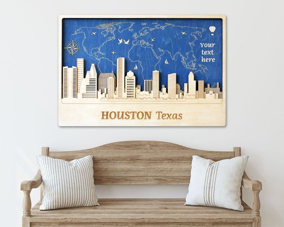 Houston Wall Art From Wood for Home Wall Decor City Travel - Etsy