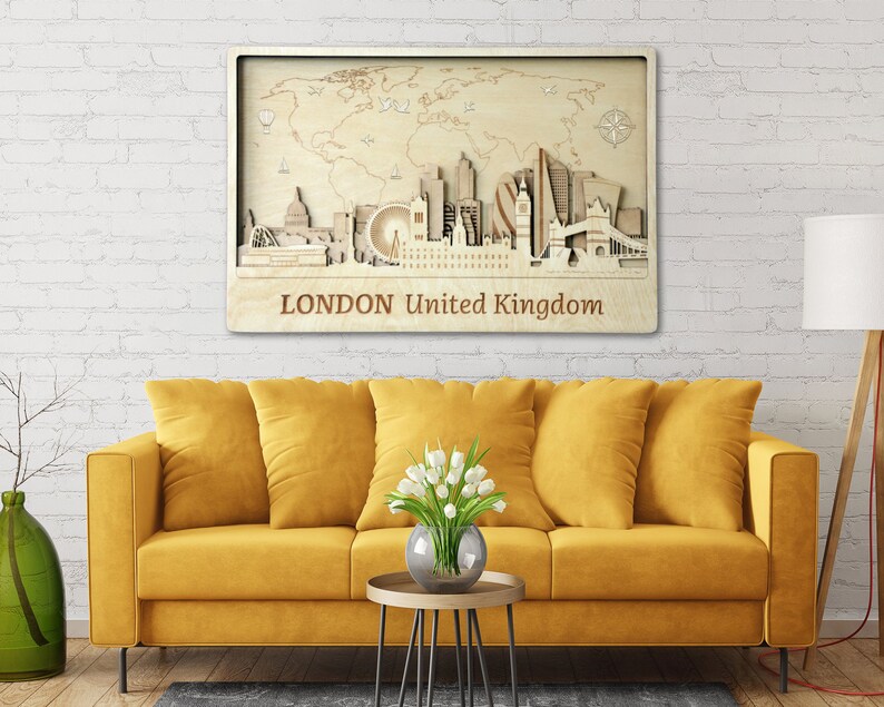 3D London Skyline With Push Pin World Map Art Made From | Etsy