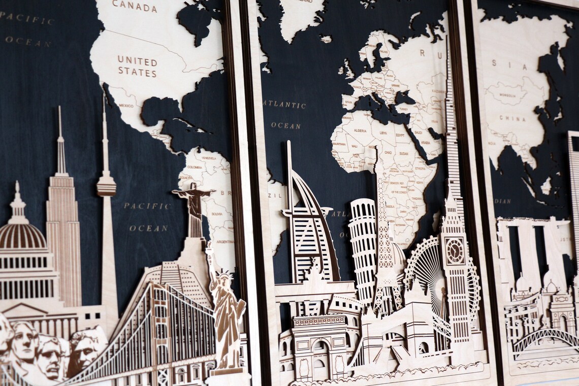 Original World Map Decor Wood Wall Art Office Wall Decor World - Etsy