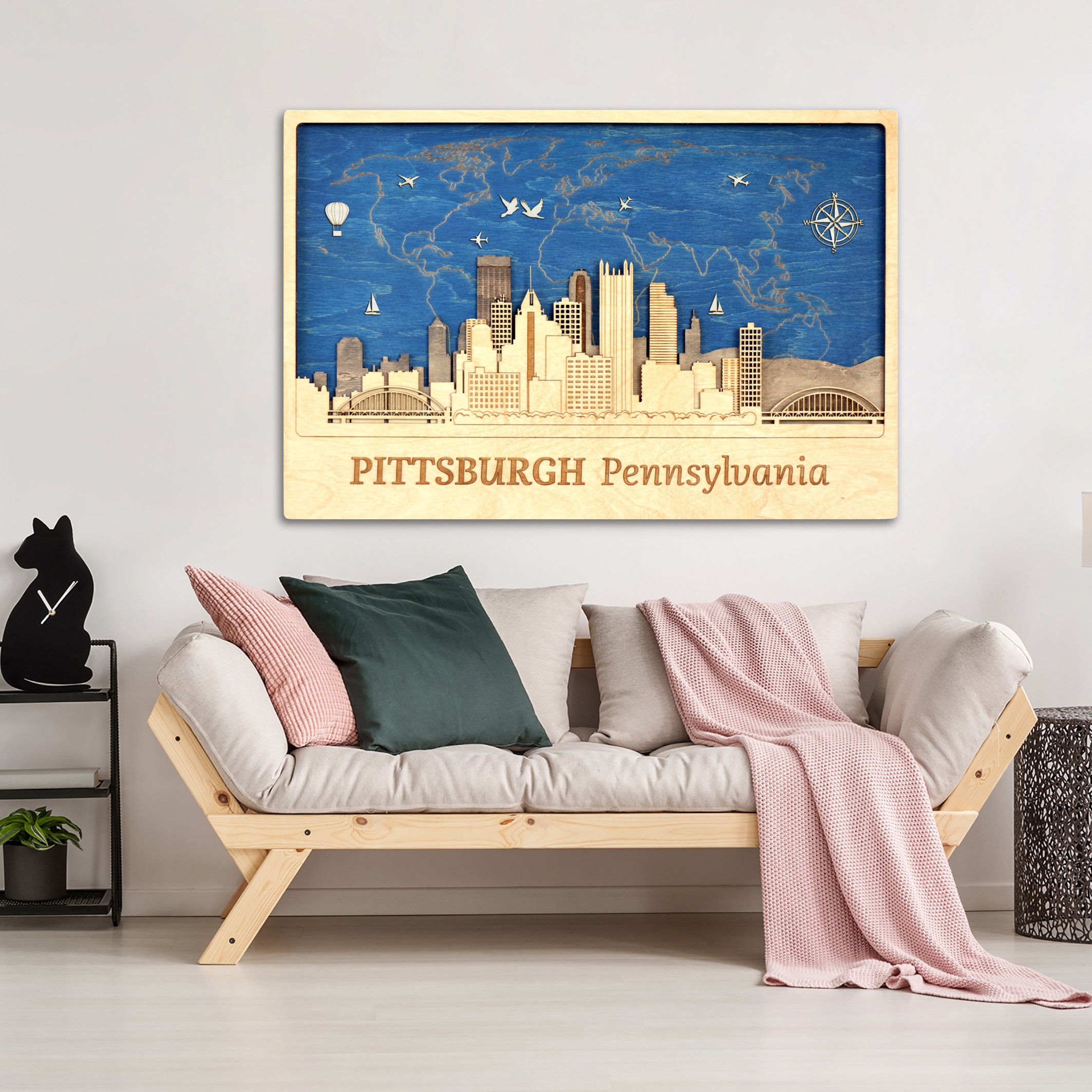 Pittsburgh Wooden Poster Pittsburgh City Silhouette Custom | Etsy