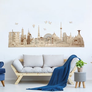 World Landmarks Wood Wall Art World Attractions Home Wall Decor Travel ...