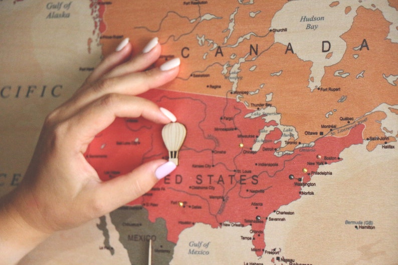 3 Panels Art Push Pin World Map Wood Wall Decor Map to Mark - Etsy