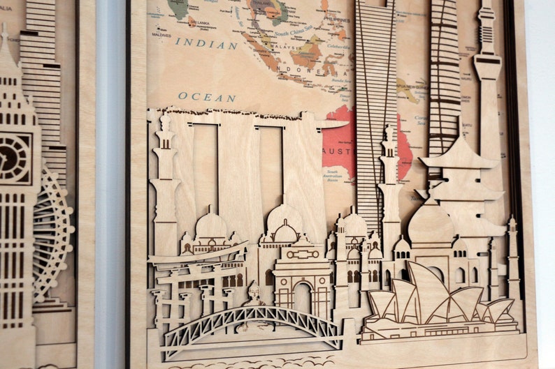 3 Panels Art Push Pin World Map Wood Wall Decor Map to Mark - Etsy