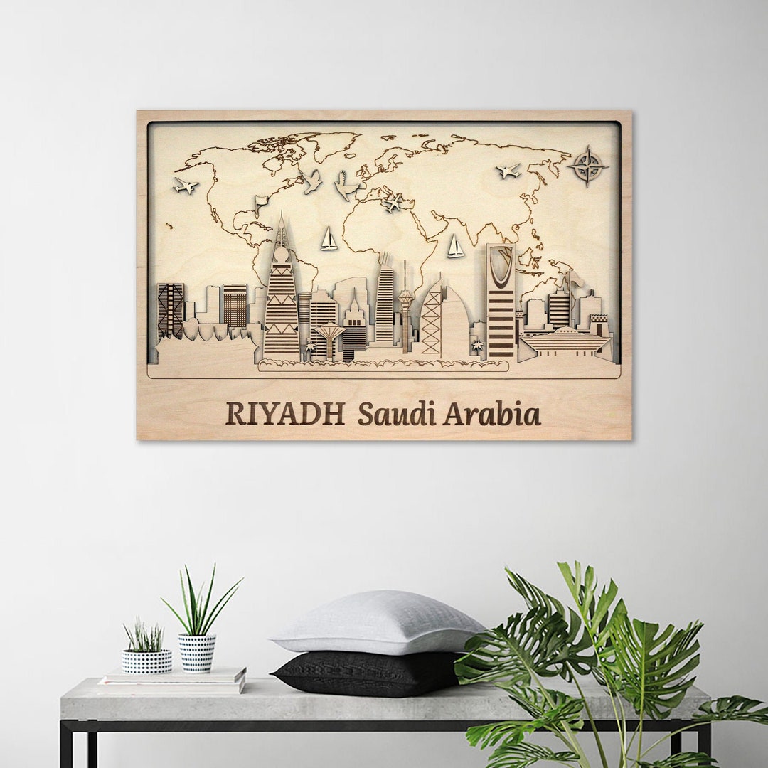 Riyadh Skyline Saudi Arabia Wooden Wall Art City Silhouette Wall Decor ...