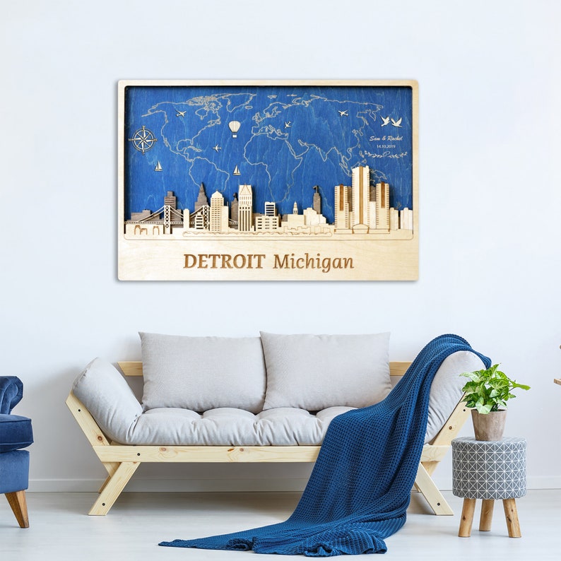 Detroit Wall Decor Wood Wall Art Custom Travel Gift City - Etsy