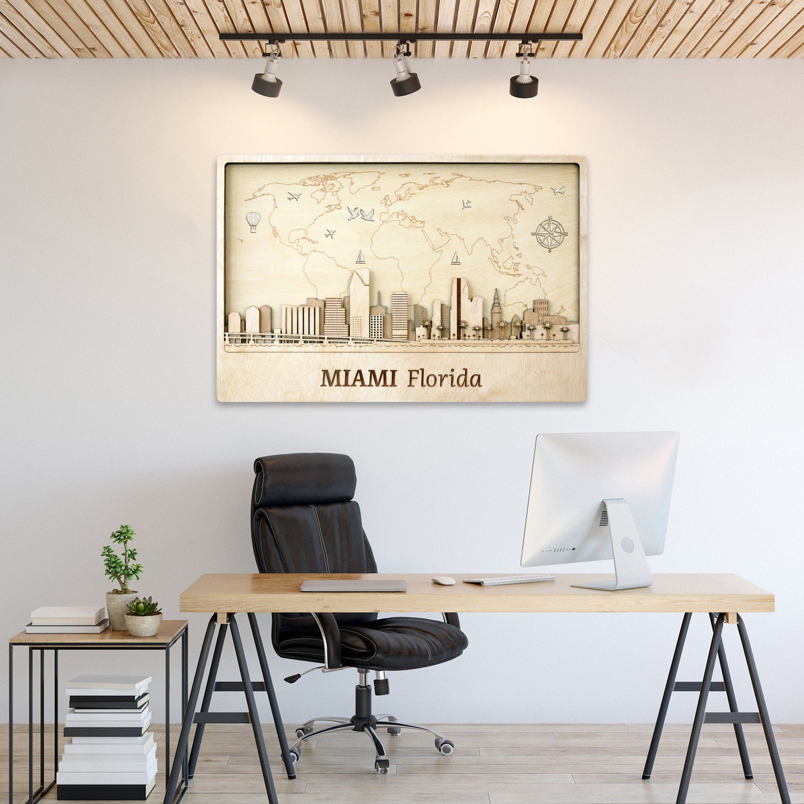 Miami Wall Art Wood Wall Decor Custom Gifts Miami Skyline Art | Etsy