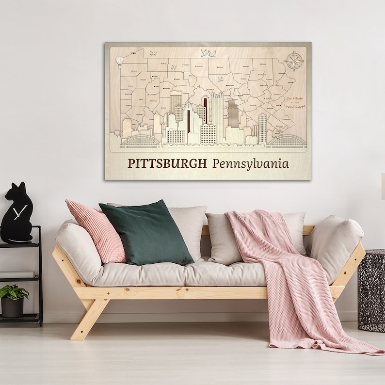 Pittsburgh Wall Decor Custom Wedding Gift Wood Wall Art - Etsy