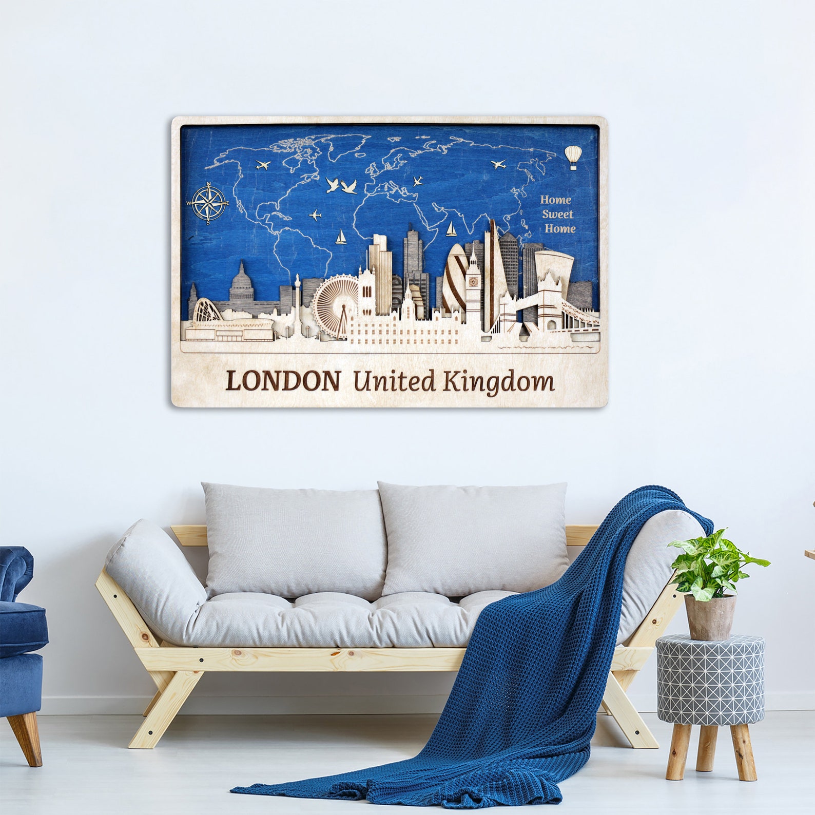 3D London Skyline With Push Pin World Map Art Made From - Etsy