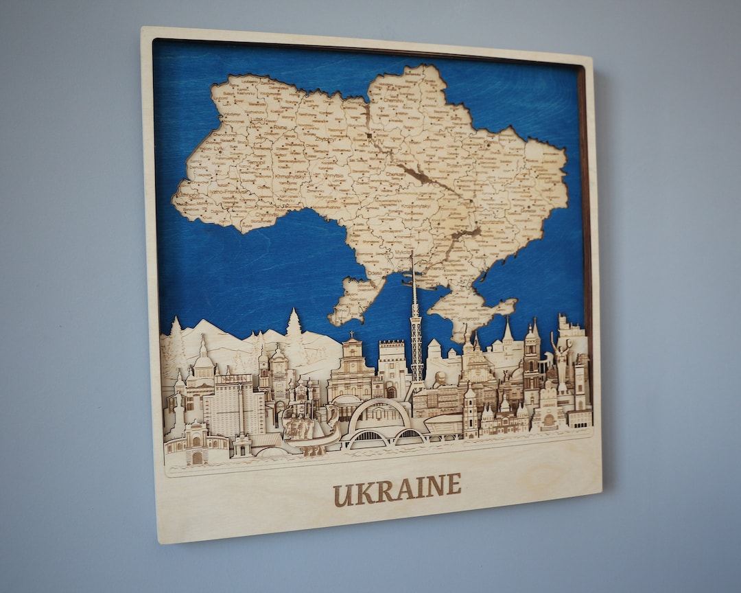 Ukraine Map Wall Decor Wood Wall Art Ukraine Landmarks Skyline Decor ...
