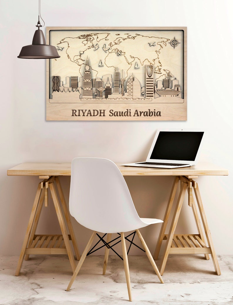 Riyadh Skyline Saudi Arabia Wooden Wall Art City Silhouette Wall Decor ...