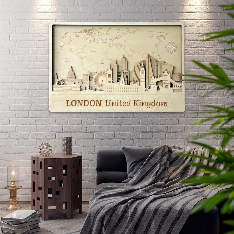 3D London Skyline With Push Pin World Map Art Made From | Etsy