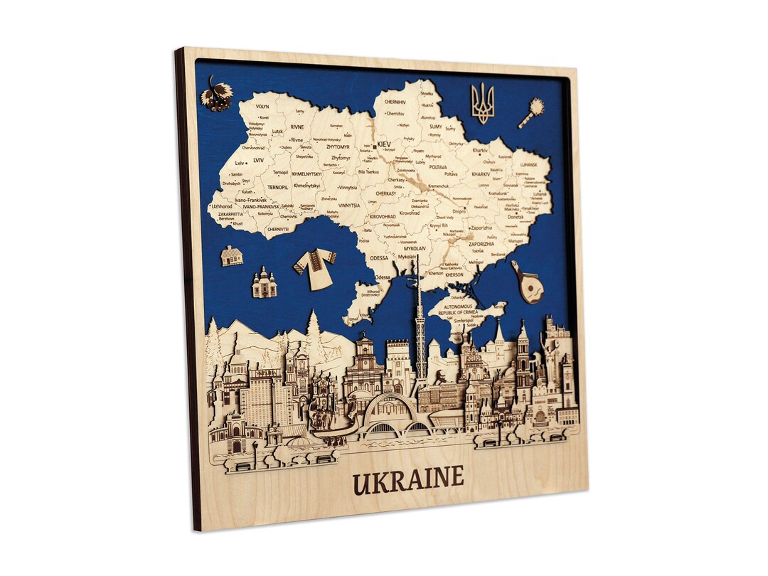 Ukraine Map Wall Decor Wood Wall Art Ukraine Landmarks Skyline - Etsy