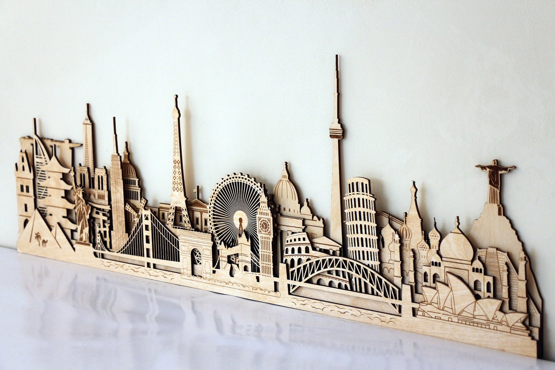 World Landmarks Wood Wall Art World Attractions Home Wall Decor Travel ...