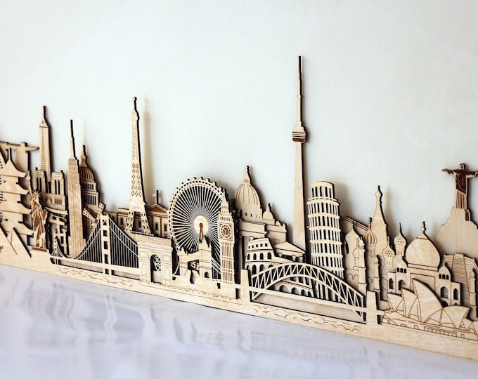 World Landmarks Wood Wall Art World Attractions Home Wall Decor Travel ...