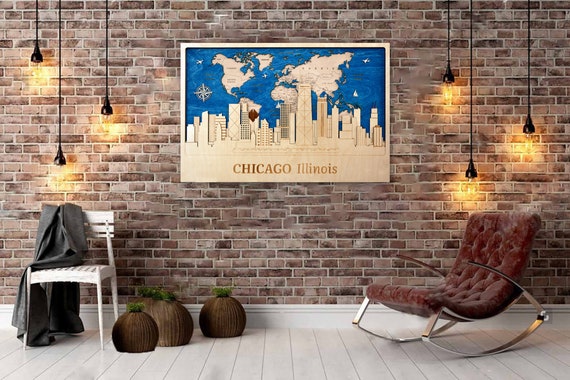 Chicago Home Decor Chicago Wall Art City Skyline Travel Decor - Etsy