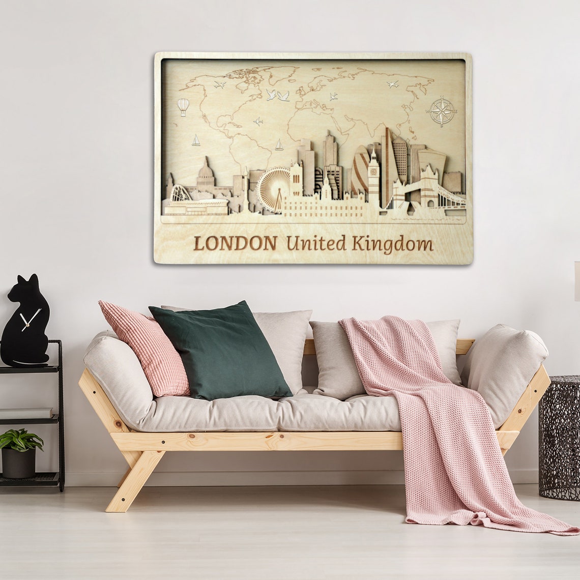 3D London Skyline With Push Pin World Map Art Made From | Etsy