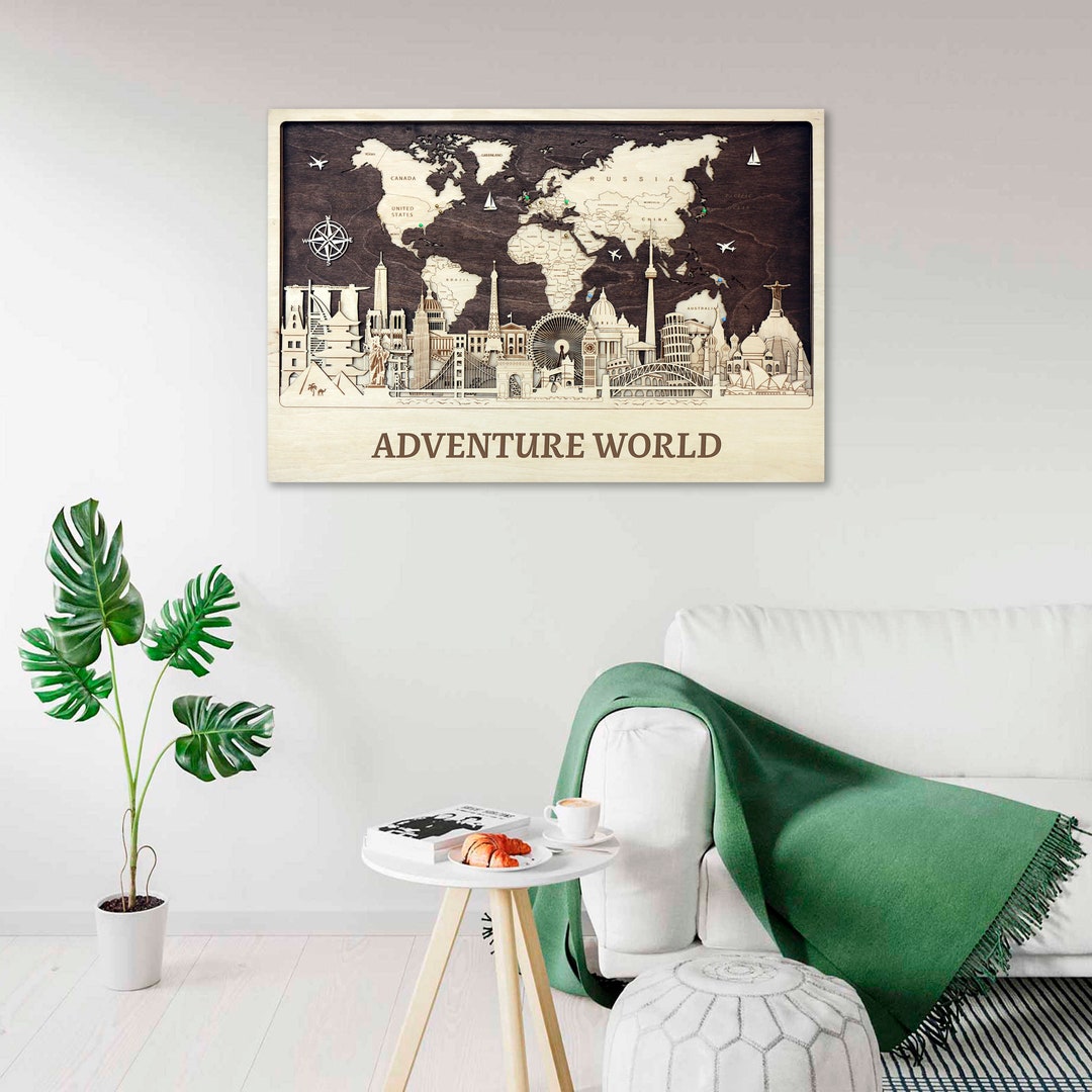 Personalized Gifts Wood World Map Wall Decor Push Pin Travel Map Wood ...