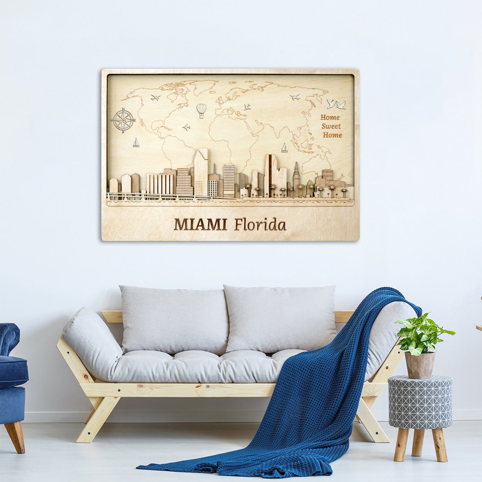Miami Wall Art Wood Wall Decor Custom Gifts Miami Skyline Art | Etsy