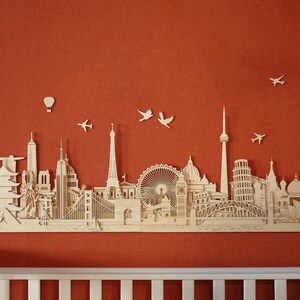 World Landmarks Wood Wall Art World Attractions Home Wall Decor Travel ...