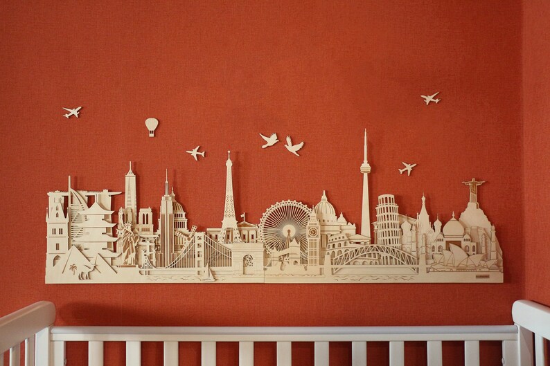 World Landmarks Wood Wall Art World Attractions Home Wall Decor Travel ...