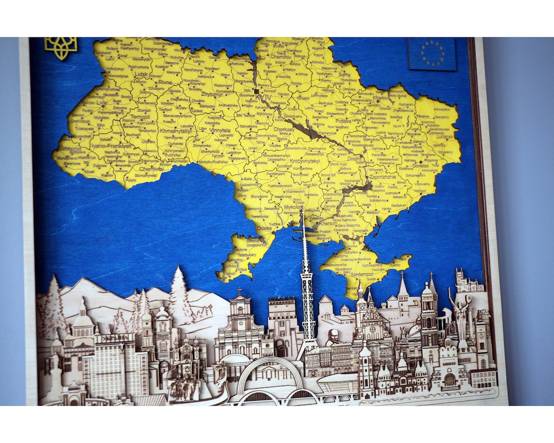Ukraine Map Home Decor Wall Art Wood Wall Decor Ukraine Skyline Decor ...