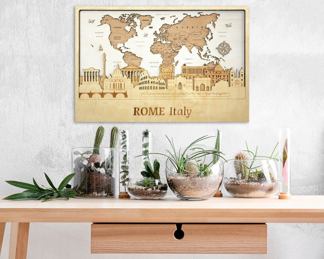 Rome City Skyline Wood Wall Decor Art Italy Wall Decor Personalized ...