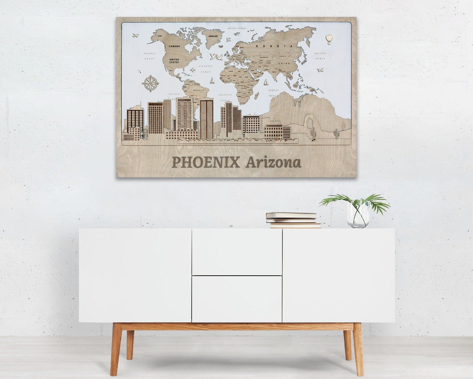 Phoenix Wood Wall Art Home Wall Decor Custom Travel Gift - Etsy