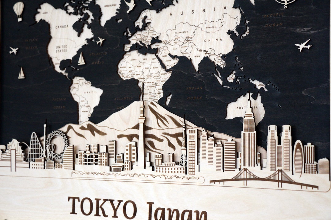 Tokyo Skyline Home Decor Tokyo City Wall Art Personalize Gift World Map ...