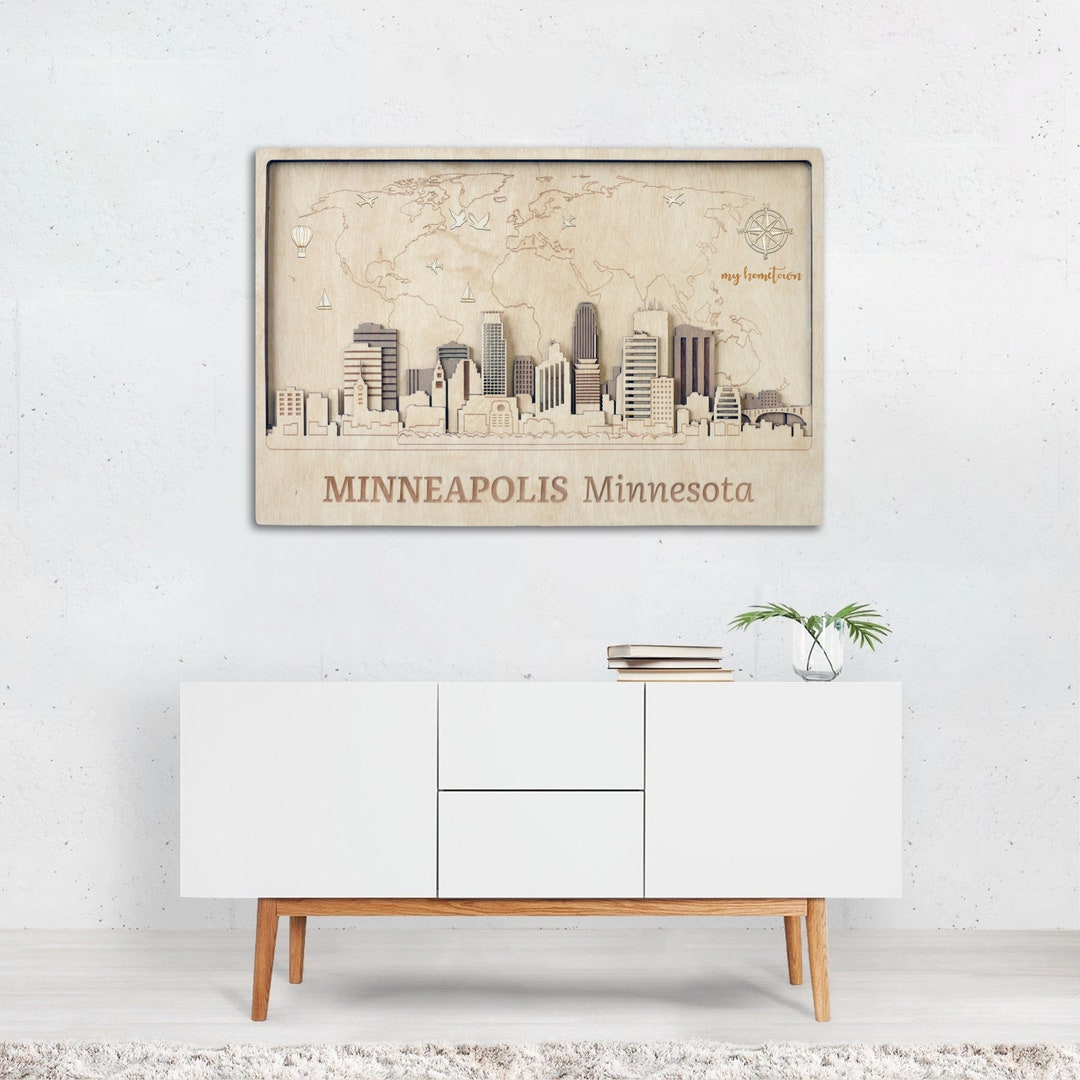 Minneapolis City Skyline Wall Decor Housewarming Gift Wood Decor Poster ...