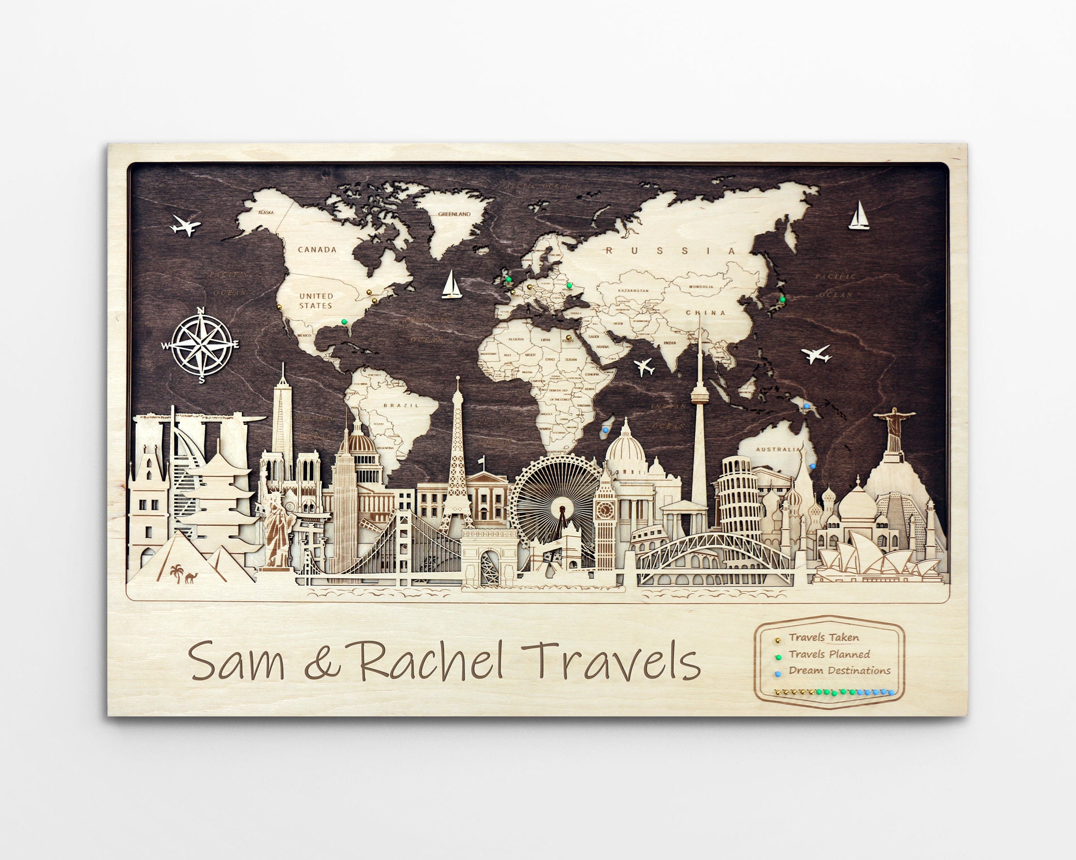 Personalized Gifts Wood World Map Wall Decor Push Pin Travel Map Wood ...