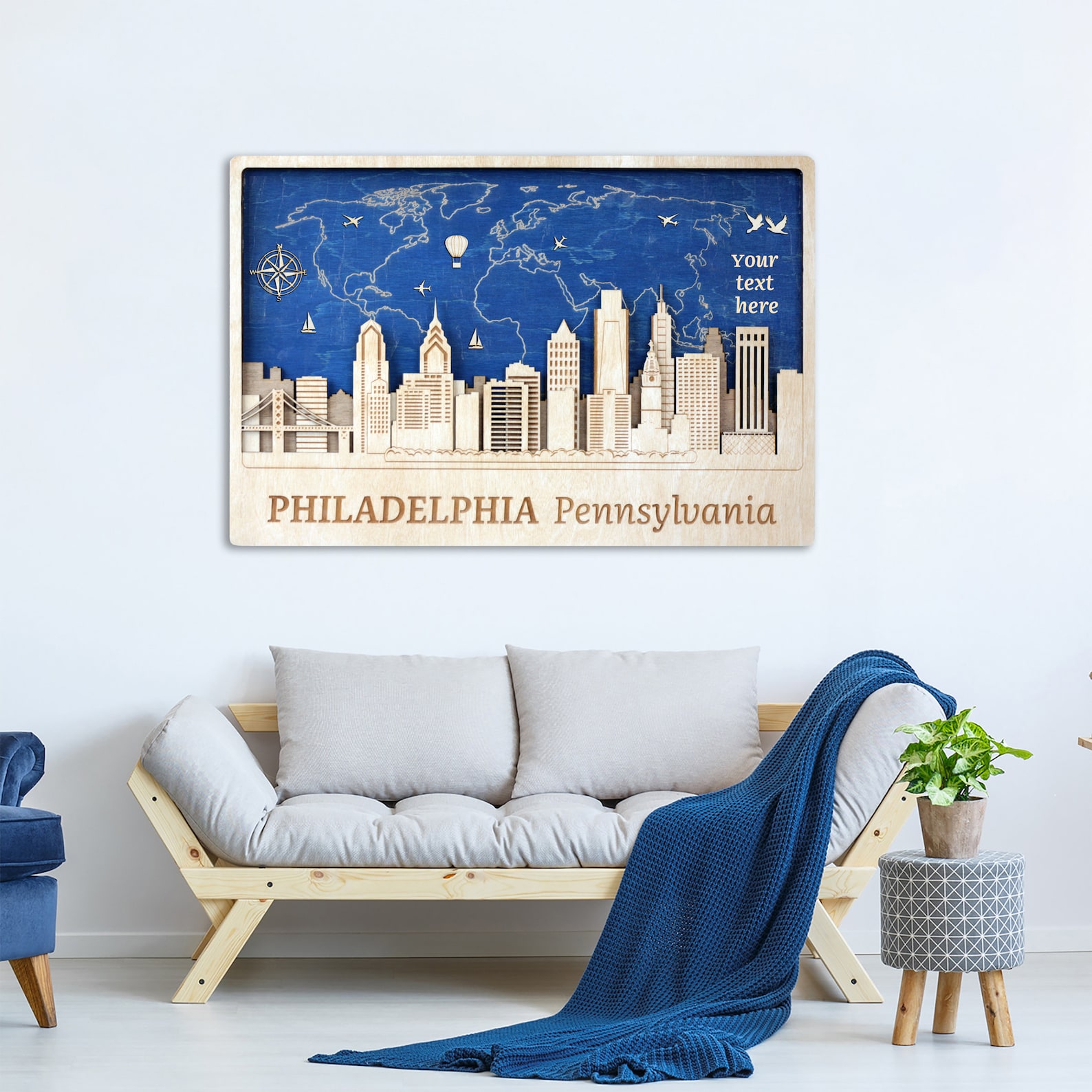 Philadelphia Skyline Art 3D Wood Decor With Push Pin Wall Map | Etsy