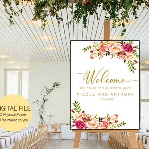 Wedding Day Sign, Wedding Day Welcome Sign, Floral Wedding Day Welcome ...