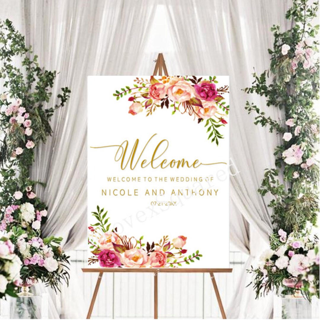 Wedding Day Sign, Wedding Day Welcome Sign, Floral Wedding Day Welcome ...