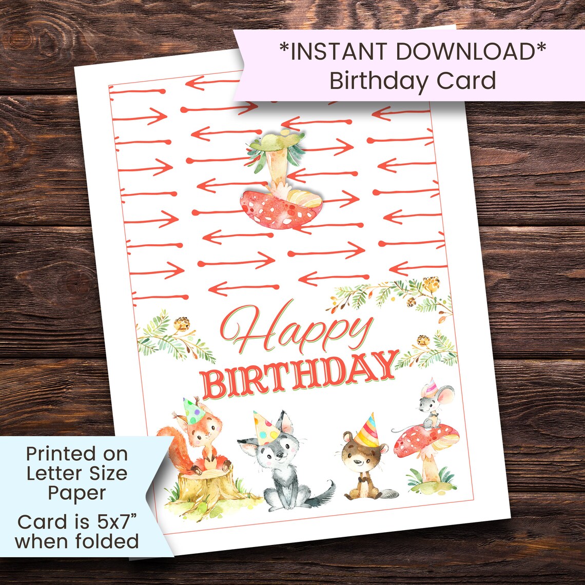 Printable Forest Birthday Card for Child, Forest Animal Birthday Card ...