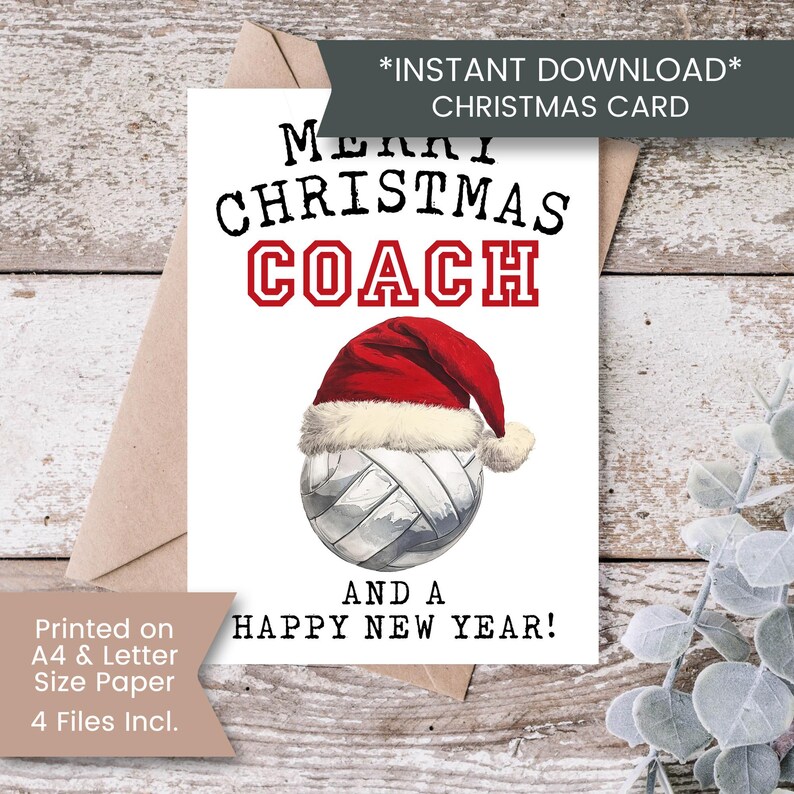 Volleyball Christmas Card for Coach, Printable Volleyball Coach ...