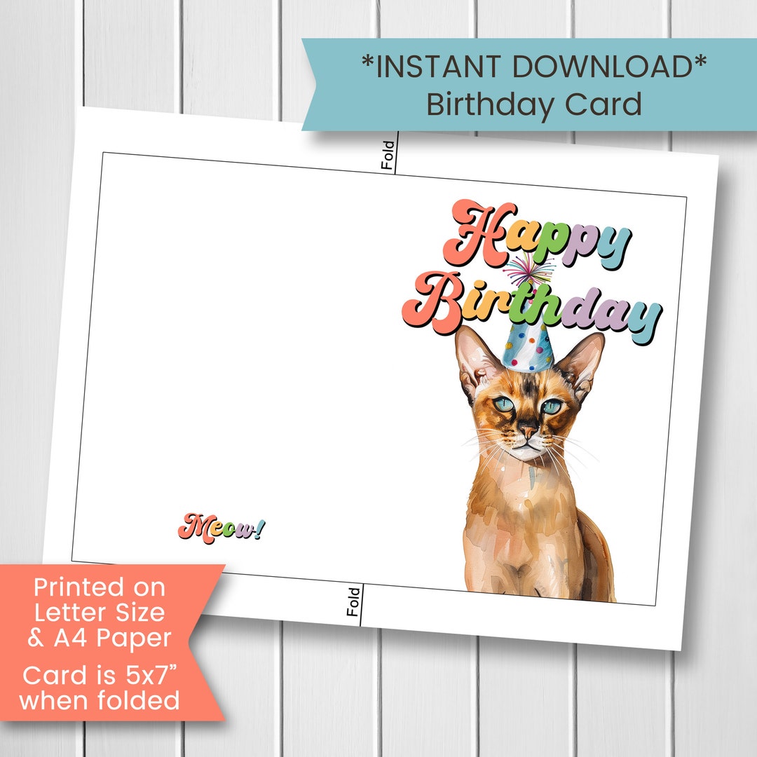 Abyssinian Cat Birthday Card Printable Cat Birthday Card Rudy Abby Cat ...