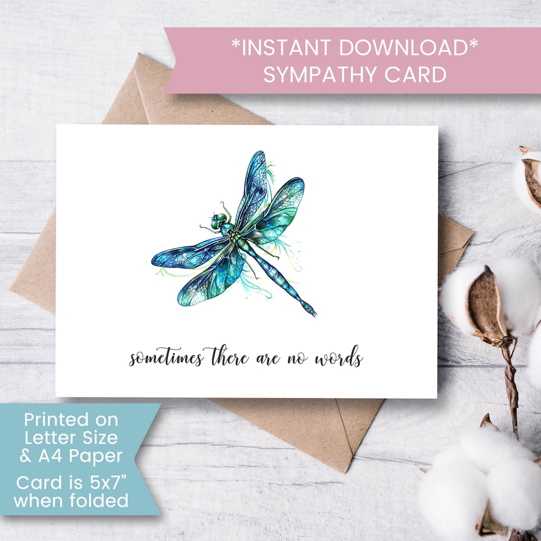 Printable Dragonfly Sympathy Card for Friend, Condolence Grieving Card ...