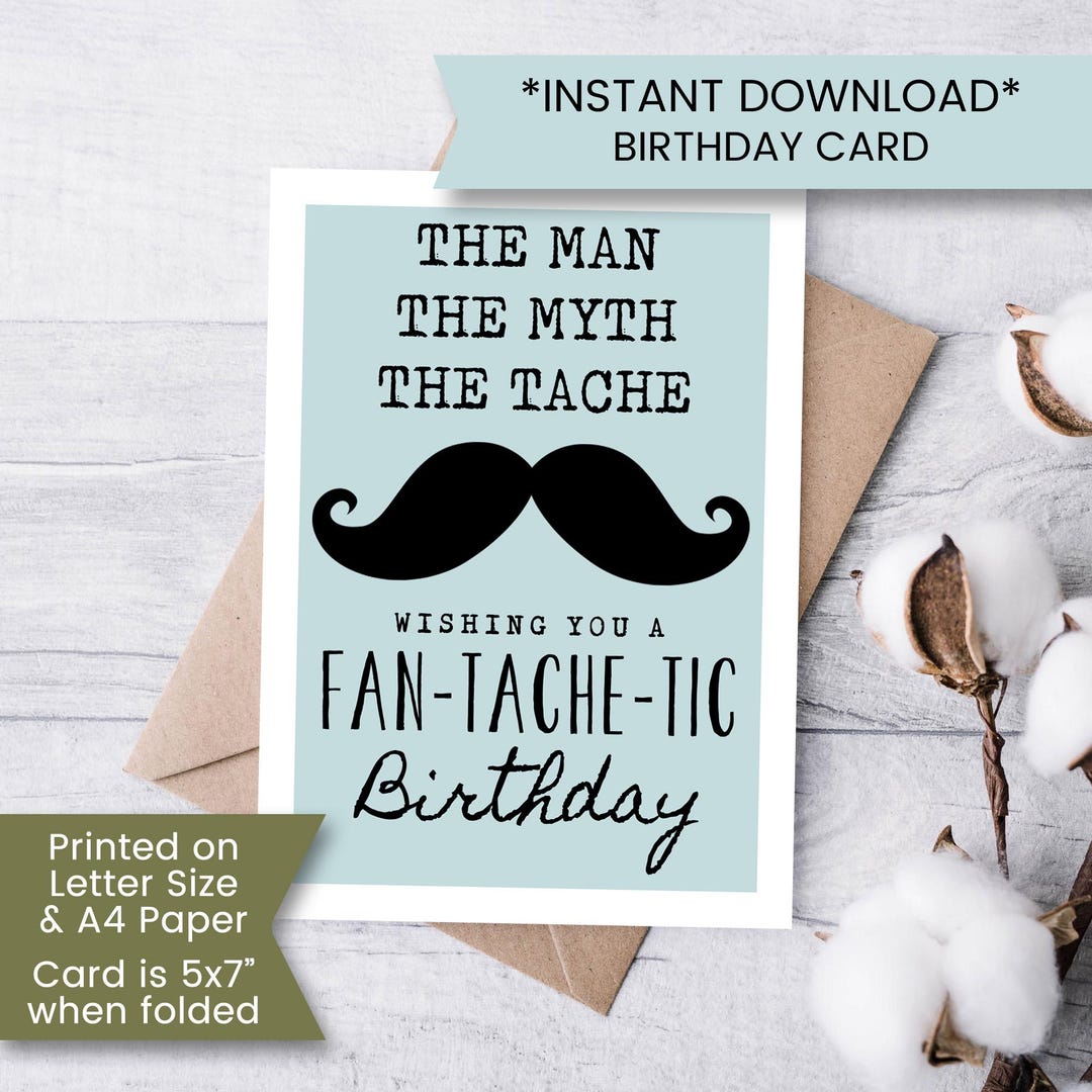 Mustache Birthday Card for Dad Printable, Funny Birthday Card for ...